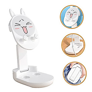 Mikikit Rabbit Ear Phone Holder Car Tablet Mount Tablet Mount for Car Desktop Tablet Stand Portable Phone Bracket Tablet Stand for Desk Car Cellphone Holder Telescopic Pp Telephone White