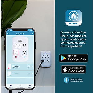 Philips 5-Outlet Extender Smart Surge Protector, Wall Tap, 2 Independent Wi-Fi Outlets, 3-Prong, 490 Joules, Voice Controlled Through Amazon Alexa and Google Assistant, ETL Listed, White, SPP3461WF/37