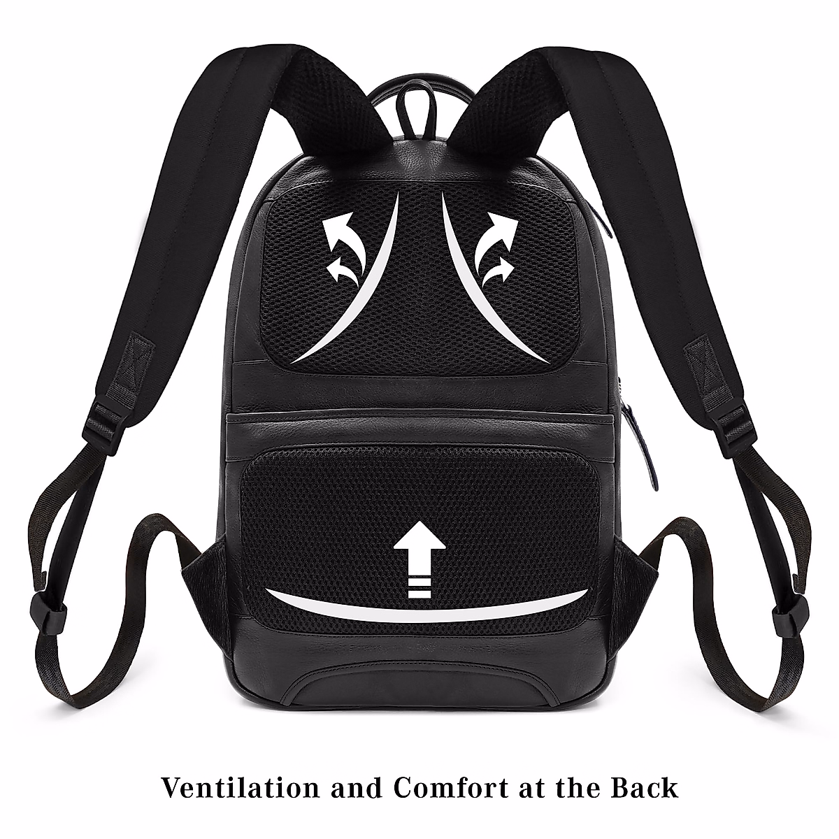 LUXEORIA Genuine Leather Backpack for Men and Women, Minimalistic Backpack, Handmade Retro Style 15.6" Laptop Bag, Daypack with Utility Pockets & Trolley Sleeve - Black