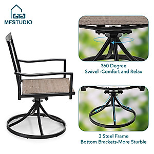 MFSTUDIO 2 Pieces Patio Dining Textilene Metal Swivel Chairs Weather Resistant Garden Outdoor Modern Furniture, Sling Mesh Black Steel Frame