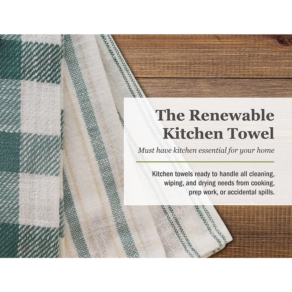 ASDJLK Cuisinart Oversized Kitchen Towels, Set of 3 - Slub Weave Cotton Fabric is Soft, Lightweight, & Quick Drying to Handle Cleaning, Wiping, & Drying Needs, 18 x 28 inches Dish Towels, Teal/Tan