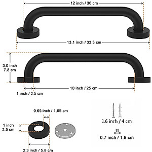 Matte Black Shower Grab Bar 12 Inch-1" Diameter, iMomwee Stainless Steel Small Safety Bars Bathroom Balance Support Bar, Assist Handle Wall Handrail Mobility Aids for Handicap Elderly Senior Disabled