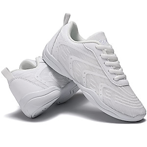 LANDHIKER Cheer Shoes for Womens Youth Girls Cheerleading Shoes White Kids Cheer Sneakers Fashion Sports Shoes Training Athletic Comfortable Lightweight Breathable Flats Shoes Size…