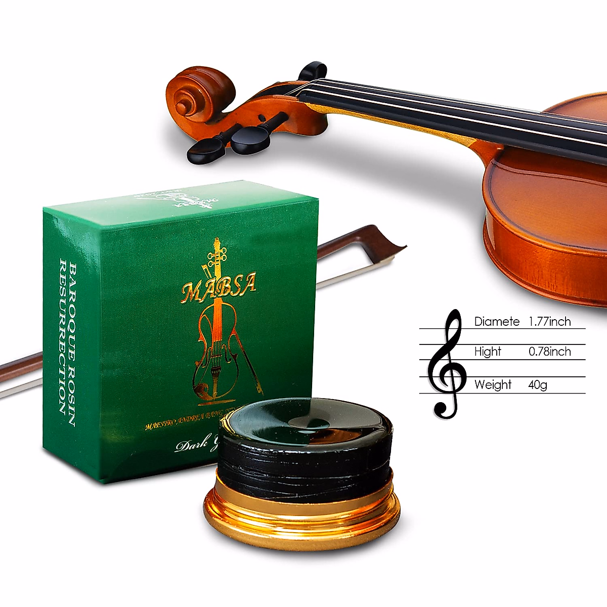 MABSA ROSIN Premium Grade Instrument Rosins for Violin, Viola, and Cello Bows - Excellent Grip - Natural Rosin for Musicians - Dark Green, Full Cake