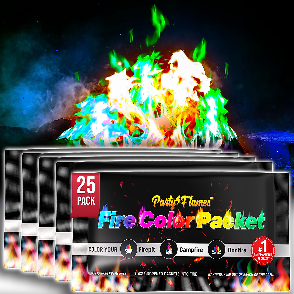 Fire Color Changing Packets Fire Pit (25 Pack) - Perfect for Any Campfire, Bonfire & Outdoor Fireplaces - Perfect Magic Cosmic Mystical Campfire Accessories - Camping Games