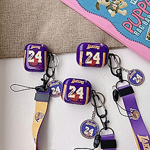 Purple Laker with Basketball Sports Brand Style Lanyard Keychain Airpods 3rd Generation Case, Personalised and Unique Process TPU Soft AirPods 3rd Case Cover. Suitable for Fans Boys Girls Teens