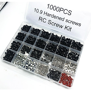1000pcs Universal RC Screw Kit Screws Assortment Set, Hardware Fasteners for Traxxas Axial Redcat HPI Arrma SCX10 Losi 1/8 1/10 1/12 1/16 Scale RC Cars Trucks Crawler (1000pcs RC Screws)