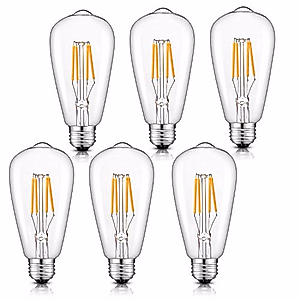 CRLight Dimmable LED Edison Bulb 4W 2700K Warm White, 400LM 40W Incandescent Equivalent Vintage ST64 / ST21 E26 Clear Glass LED Filament Bulbs, Pack of 6