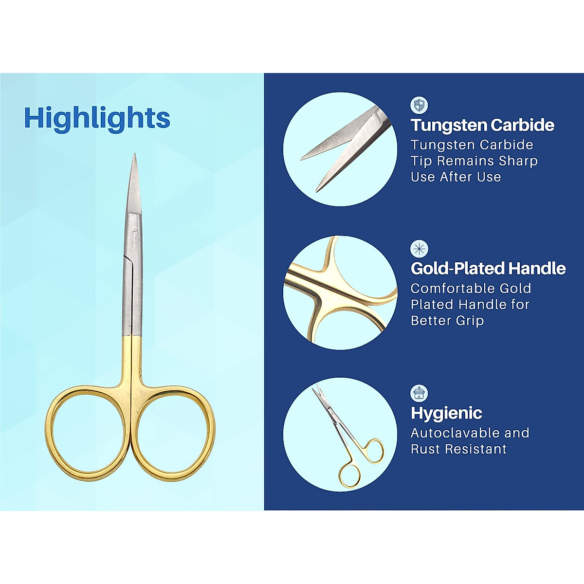 Scissors 4.5 inch Straight Gold Plated handle Dental Surgical art & craft BY Wise Linkers