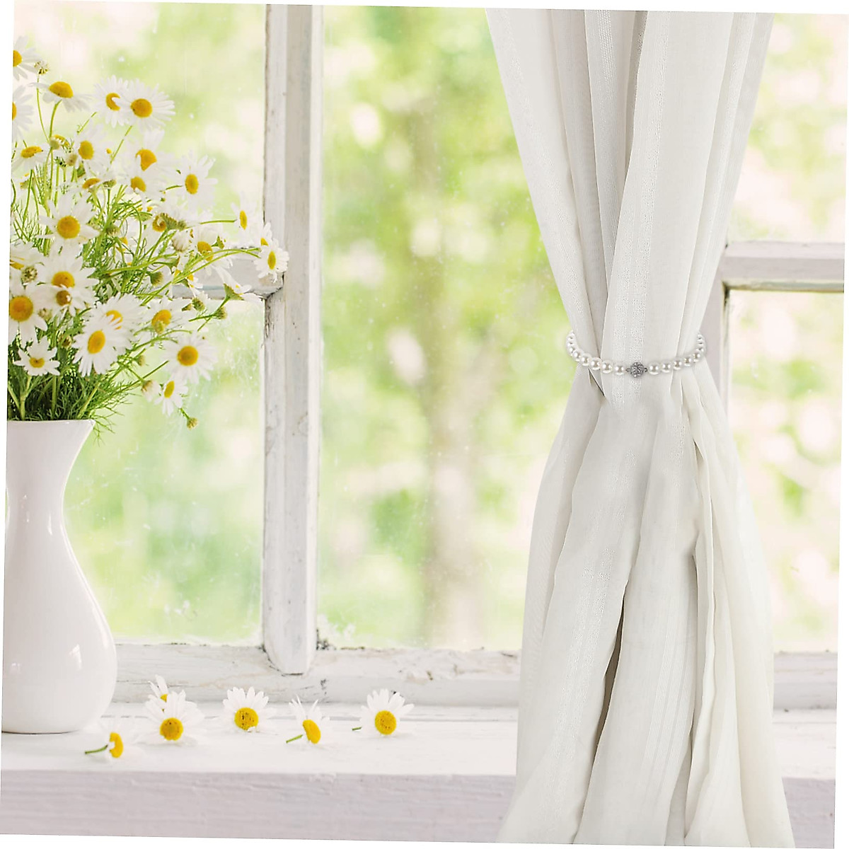 Homoyoyo 1pc Curtain Tie White Tie Plastic Stand Drape Tiebacks White Cotton Curtains Curtain Holdbacks Window Curtains Curtain Buckle Magnet Abs Pearls Magnetic Stand Magnetic Force