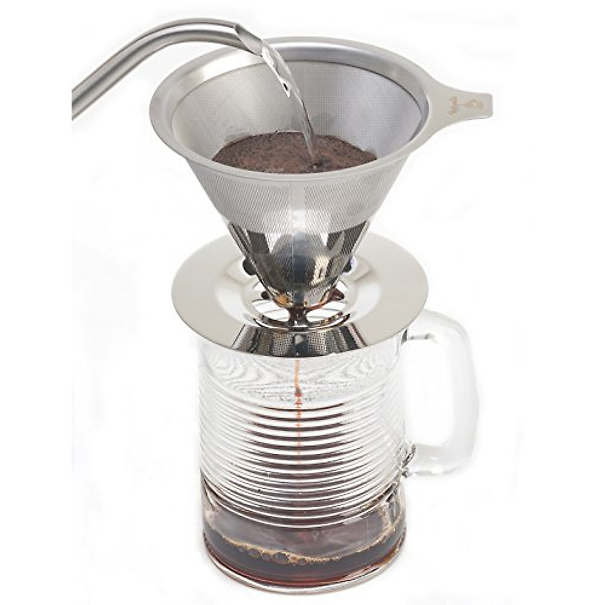 Maranello Caffé Pour Over Coffee Dripper Stainless Steel Reusable Drip Cone Coffee Filter Portable Pour-Over Coffee Maker Paperless Metal Fine Mesh Strainer Coffee Pourover Brewer Camping Coffee Maker