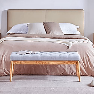 Tbfit Extra-Long Upholstered Tufted Bed Bench Seat for Bedroom, Entryway Wood Bench with Sturdy Wooden Legs, Buttoned Vanity Rectangle Dining Bench(Grey)