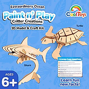 CoolToys Extraordinary Ocean Paint n' Play 3D Model and Craft Kit - Educational and Fun 3D Wooden Models Building and Painting Set for Kids Ages 6+ - Creative STEM Art Project for Boys and Girls