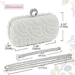 Aovtero Pearl Clutch Bag Bride Purse Women Wedding Prom Evening Bags Full Beaded Handbag with Chain (Ivory White)