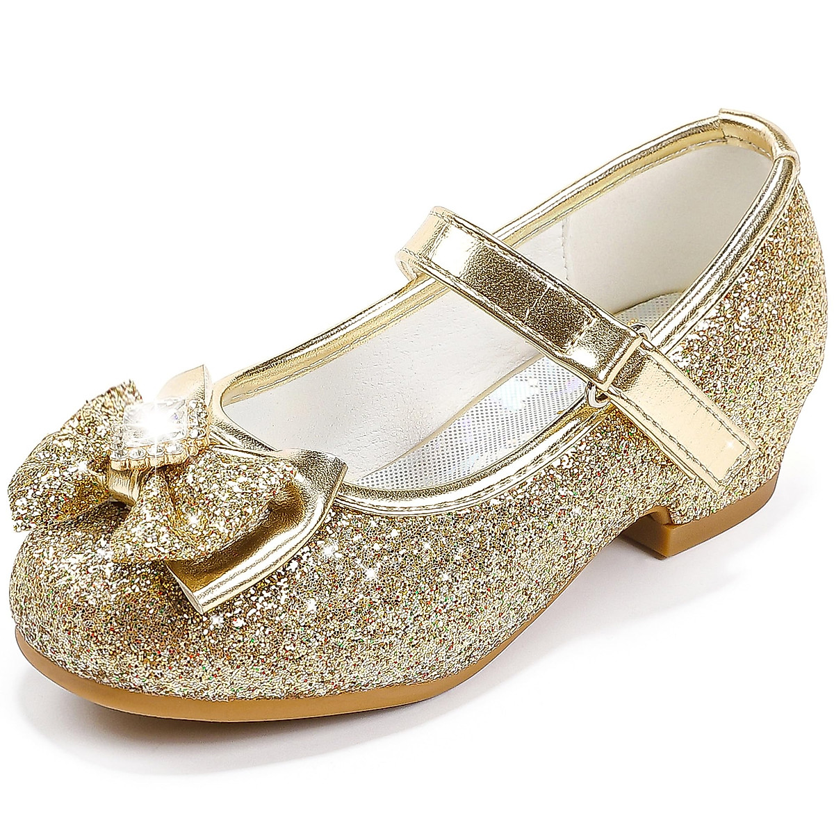 Furdeour Girls Flats Shoes Size 1 Gold Party High Heels for Little Flower Girls Cosplay Wedding Princess(2701Gold 1)