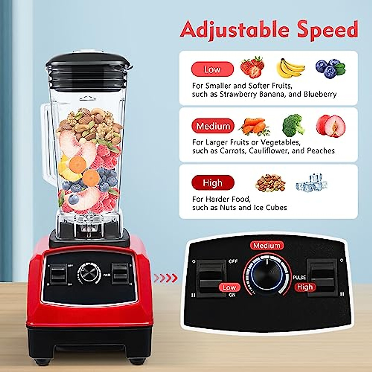 Qiucenmium Countertop Blender,Smoothie Maker Blender 2200W, Blender with 6 Blades and 2L Container, Professional Blender for Shakes and Smoothies, Crushing Ice, Frozen Fruit