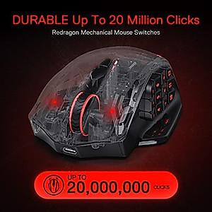 Redragon M913 Impact Elite Wireless Gaming Mouse, 16000 DPI Wired/Wireless RGB Mouse with 16 Programmable Buttons, 45 Hr Battery and Pro Optical Sensor, 12 Side Buttons MMO Mous