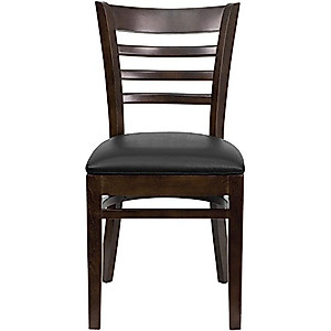 Flash Furniture HERCULES Series Ladder Back Walnut Wood Restaurant Chair - Black Vinyl Seat