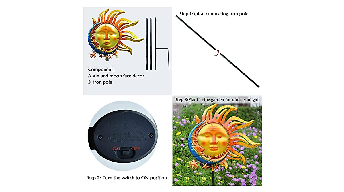 Sun Garden Stake Decor - Solar Metal & Glass Yard Art | Wotieuns