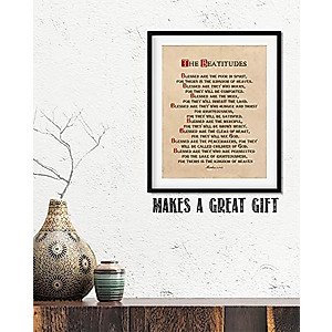 Beatitudes Wall Art Print, 11x14, Matthew 5 Sermon on the Mount Bible Quote, UnFramed Scripture Wall Décor, Christian Prayer Wall Art for Home or Office Decore, Inspirational Verse Poster for Spiritual