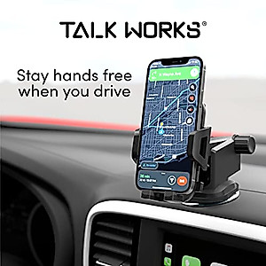 TALK WORKS Car Windshield & Dash Phone Holder Compatible w/iPhone 13/13 Pro/13 Pro Max/14/14 Plus/14 Pro/14 Pro Max, Apple & Android Smartphones - Adjustable Suction Mount (Black)