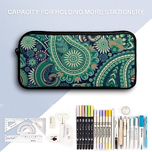 Green Paisley Pattern Pencil Case Stationery Pen Pouch Portable Makeup Storage Bag Organizer Gift