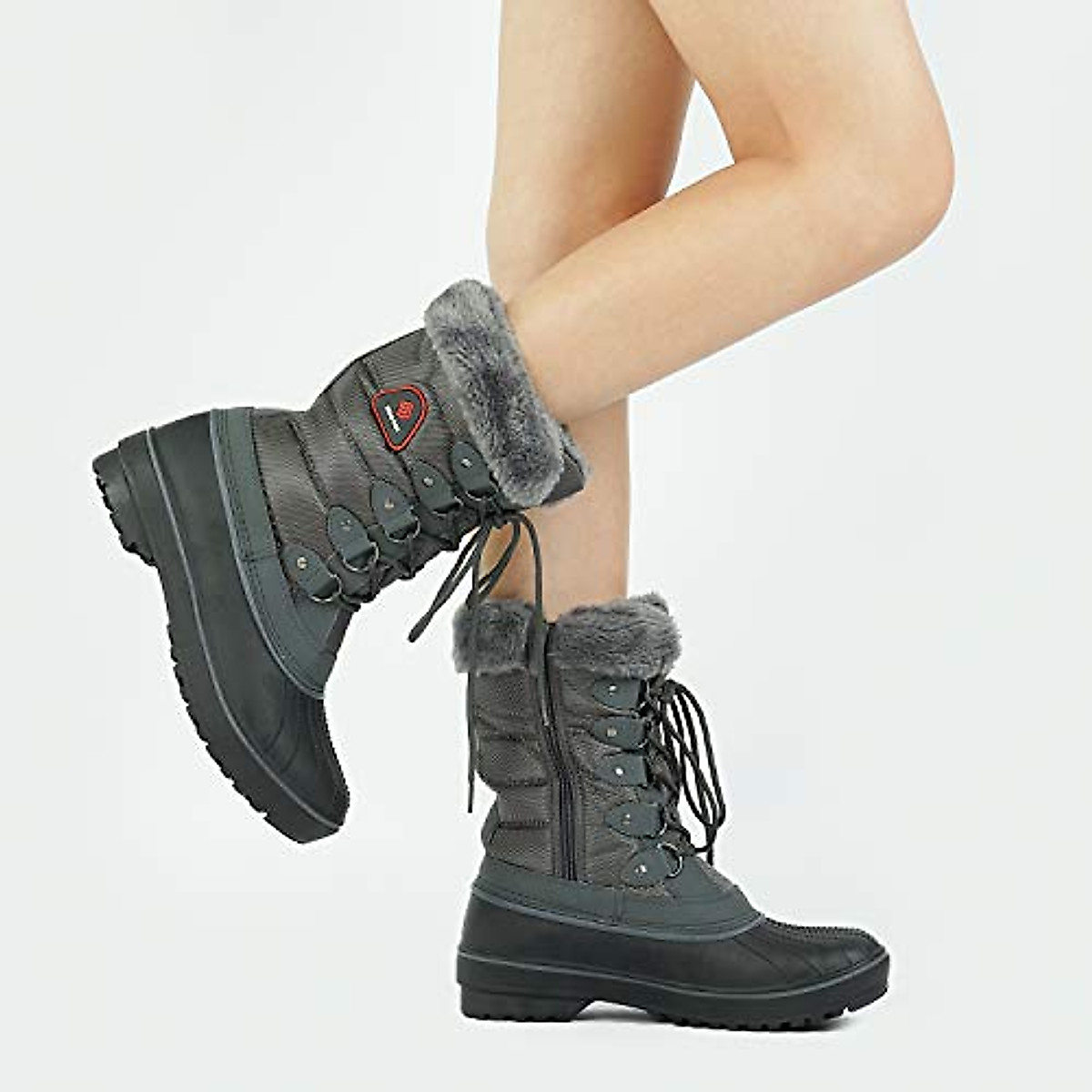 DREAM PAIRS Women's DP-Canada Grey Faux Fur Lined Mid Calf Winter Snow Boots Size 9 M US