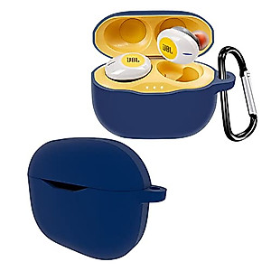 2 Pack DAYJOY Soft Silicone Protective Case Cover Compatible with JBL Tune 120TWS/125TWS Earphone, Protective Skin Sleeve with Key Chain (Black+Blue)