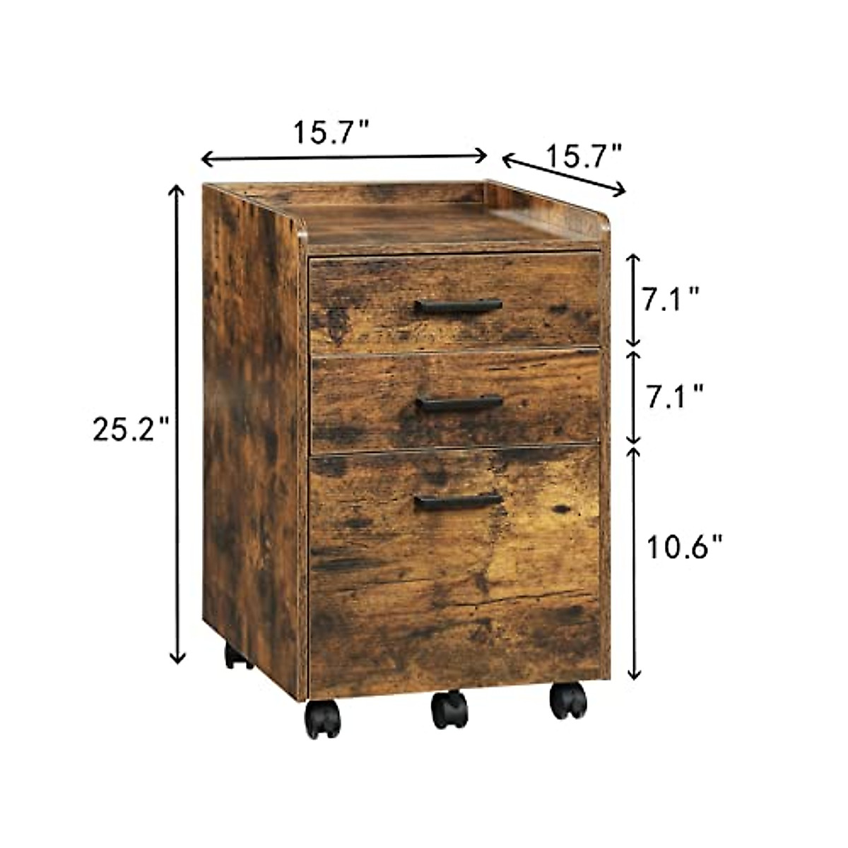 Kavonty File Cabinet, Mobile Office Cabinet with 2 Small Fabric Drawers and 1 Large Drawer,for A4, Letter Size, Hanging File Folders, Rustic Brown and Black