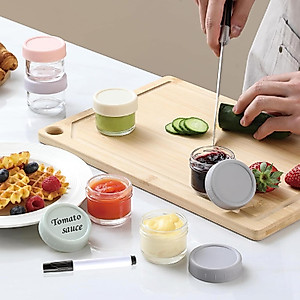 6Pack2.7oz Glass Salad Dressing Container To Go,Small Glass Containers With Lids,Reusable and Leakproof Dipping Sauce Cups Set,Salad Dressing Container Lunch Box Work Trip,With brush,Liquid Chalk Pen