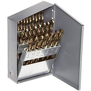 Chicago Latrobe 550 Series Cobalt Steel Jobber Length Drill Bit Set With Metal Case, Gold Oxide Finish, 135 Degree Split Point, Letter Size, 26-piece, A - Z