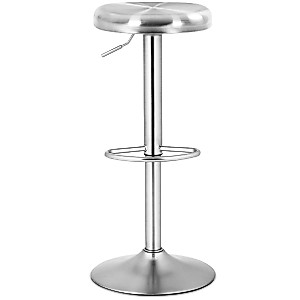 COSTWAY Bar Stools Set of 2, Modern Swivel Adjustable Height Barstool with Footrest, Stainless Steel Round Top Bar Height Barstools for Pub Bistro Kitchen Dining
