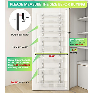 Mefirt White 9-Tier Over The Door Pantry Organizer, Pantry Organization and Storage, Deep Baskets Hanging Heavy-Duty Metal, Wall Spice Rack Seasoning Shelves for Home & Kitchen, Laundry Room Bathroom