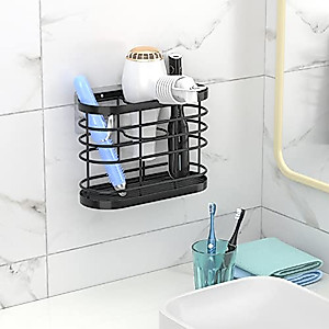 stusgo Hair Dryer Holder, Black Wall Mount Hair Organizer Storage Bathroom Counter Tool,Metal Wire Cabinet Blow Hair Styling Tools Care Stand Gadgets for Curling Iron,Hair Brush,Straightener Holder
