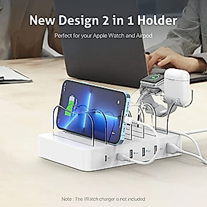 SooPii 6-Port USB-C Charging Station for Multiple Devices,2 PD 20W Fast Charging for lPhone 13/12,6pcs USB Charging Cables and 1pcs Upgraded Holder for I Watch Charger & Air Pods Included