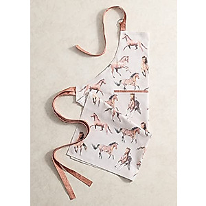 Maison d' Hermine Apron 100% Cotton 27.50"x31.50" 1 Piece Adjustable Neck Strap Cloth Aprons with Center Pocket & Long Ties for Gifts, Chef, Women & Men, Free Horses - Thanksgiving/Christmas