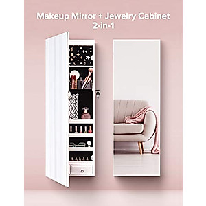 Nicetree 2022 Upgraded Jewelry Armoire with Mirror, Wall/Door Mounted Jewelry Cabinet, Freestanding Mirror with Jewelry Storage