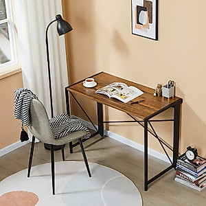 WOHOMO Folding Computer Desk No Assembly Small Desk 39” Study Writing Desk for Small Spaces Foldable Table Walnut