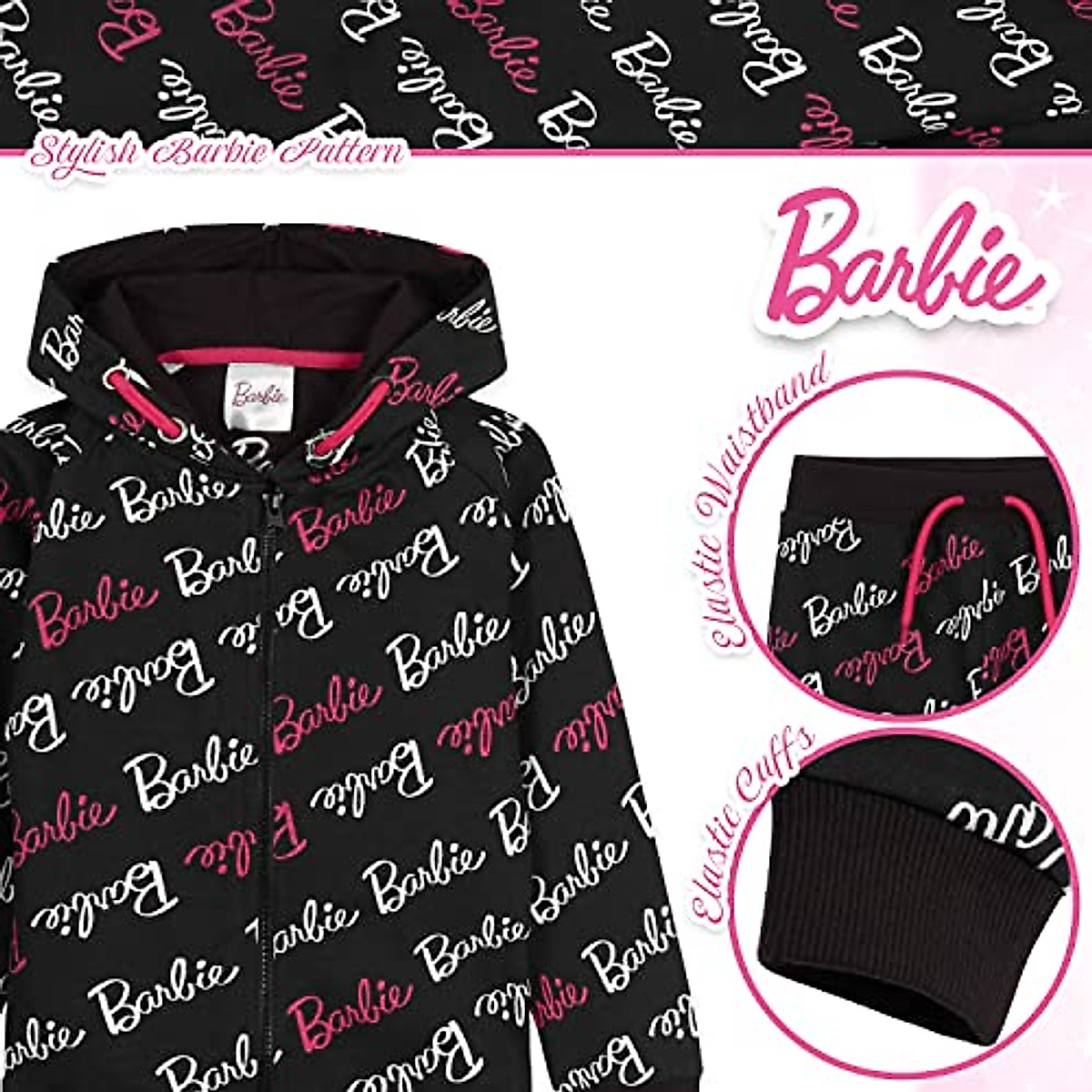 Barbie Loungewear Set, Comfy Cotton Clothes for Girls, Officially Licensed Outfit for Girls, Hoodie and Joggers Set, Black, Ages 7 to 8
