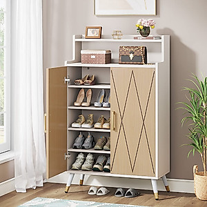 LITTLE TREE Shoe Cabinet, White&Walnut