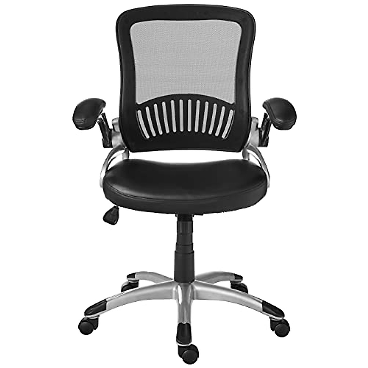 Office Star EM Series Bonded Leather Manager's Adjustable Office Desk Chair with Thick Padded Seat and Built-in Lumbar Support, Black with Silver Finish