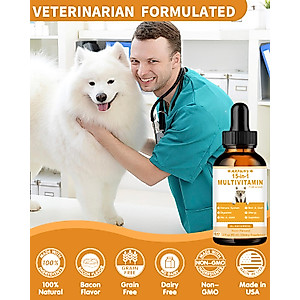 15 in 1 Multivitamin for Dogs | 60ML Dog Multivitamin Liquid Support Joint, Gut & Immune Health | Dog Liquid Vitamins for Digestion, Heart, Skin & Coat | Vitamin Supplements for Dogs | Bacon Flavor
