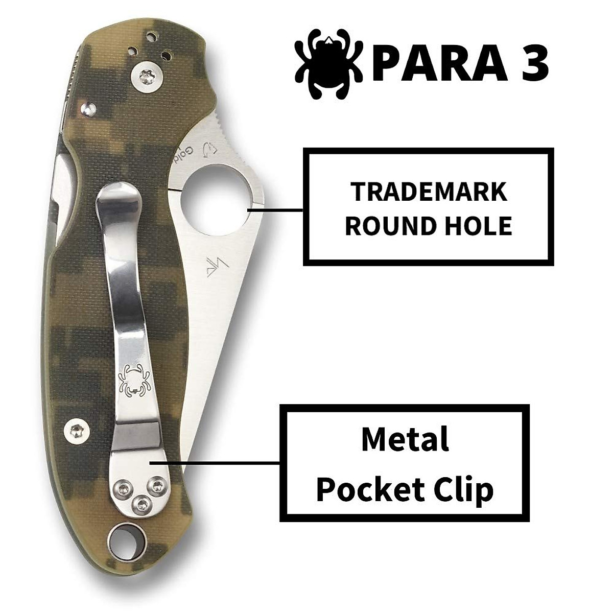 Spyderco Para 3 Camo 7.24" Signature Knife with 2.95" Stainless Steel Blade and Durable G-10 Handle - PlainEdge Serration - C223GPCMO