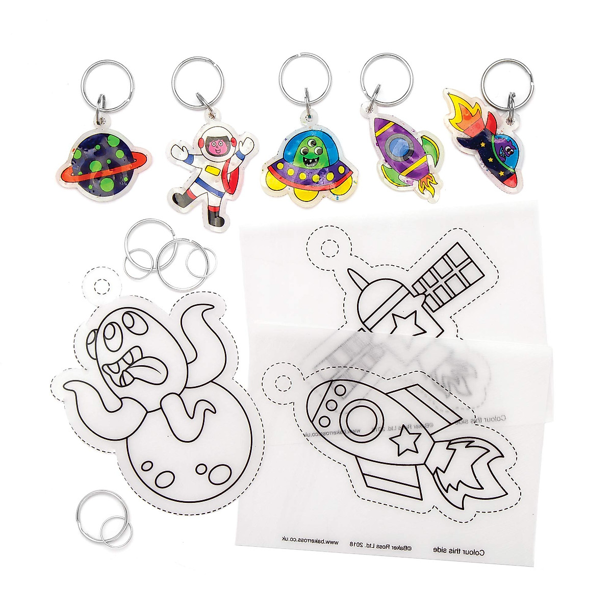Baker Ross Ltd Solar System Super Shrink Keyrings, Arts and crafts for Kids (Pack of 8)
