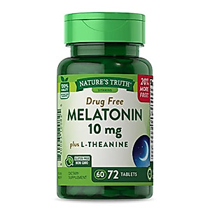 Nature's Truth Maximum Strength Melatonin 10 mg Plus L-Theanine Capsules, 72 Count