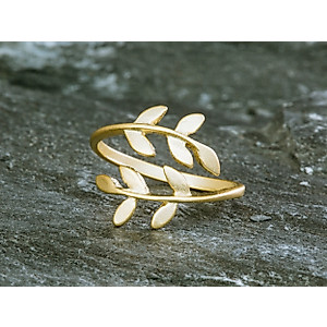 ONDAISY 14K Matte Gold Plated Bff Best Friends Bohemian Boho Jewelry Tree Flower Leaves Laurel Leaf Knuckle Toe Adjustable Band Ring