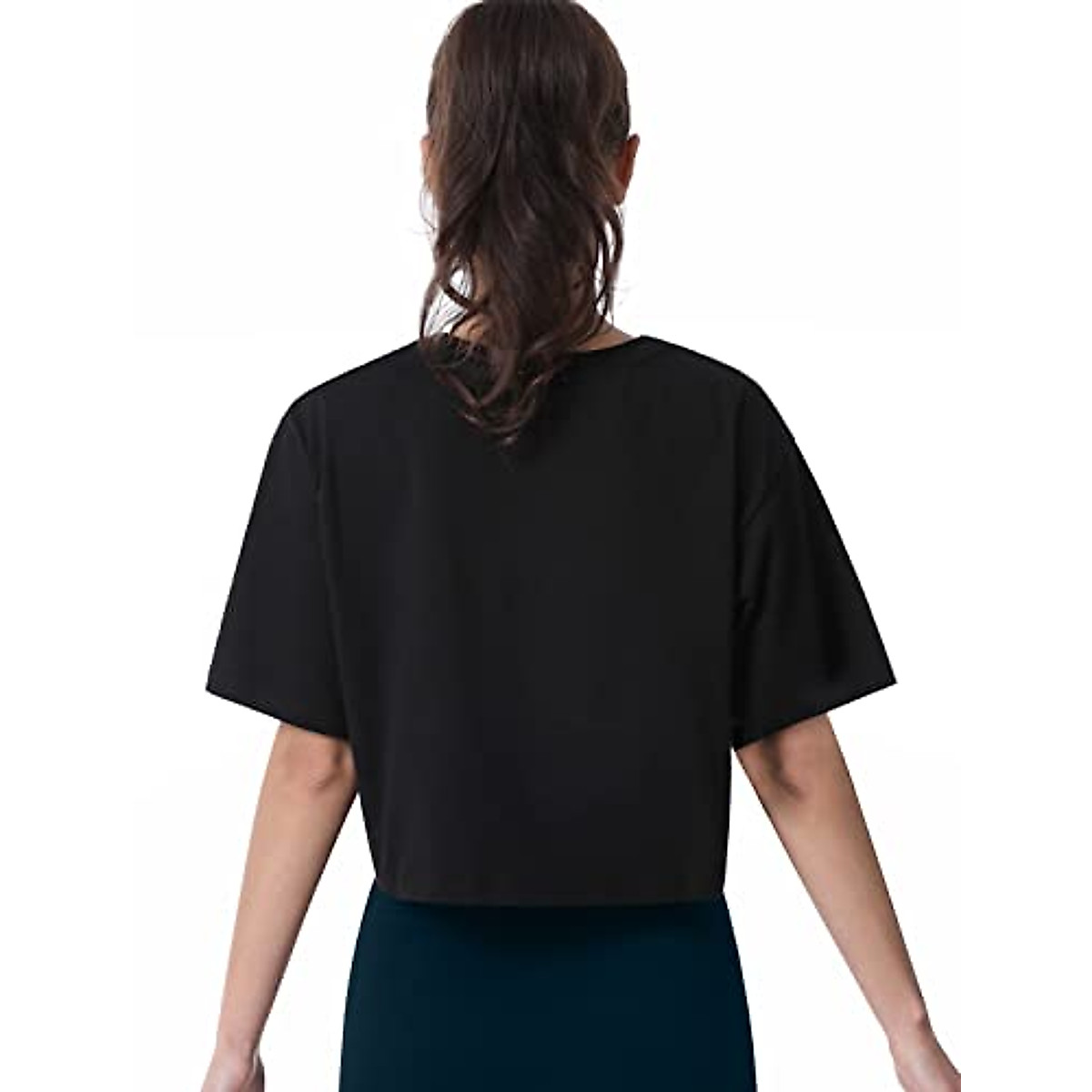 Cosy Pyro 4-Pack Women's Cotton Crop T-Shirts Short Sleeve Solid Cropped Athletic Top Round Neck Casual Workout Yoga Tees Black/White/Gray/Navy M