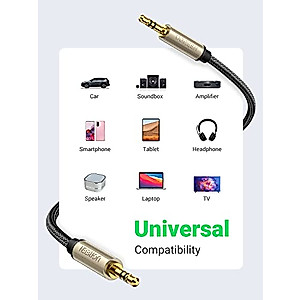 UGREEN 3.5mm Audio Cable Hi-Fi Stereo Double Layer Shielding Nylon Braided with Silver-Plating Copper Core, Zinc Alloy Male to Male Aux Cord Tangle-Free for Audiophile Musical Lovers, 6.5ft