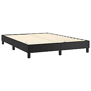 vidaXL Box Spring Bed Frame Home Indoor Bedroom Bed Accessory Wooden Upholstered Double Bed Base Furniture Black 53.9"x74.8" Full Faux Leather