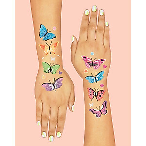 xo, Fetti Butterfly Temporary Tattoos - 46 Glitter Styles | Rainbow Fairy Birthday Party Supplies, Monarchs, Hearts, Flowers, Garden Arts and Crafts